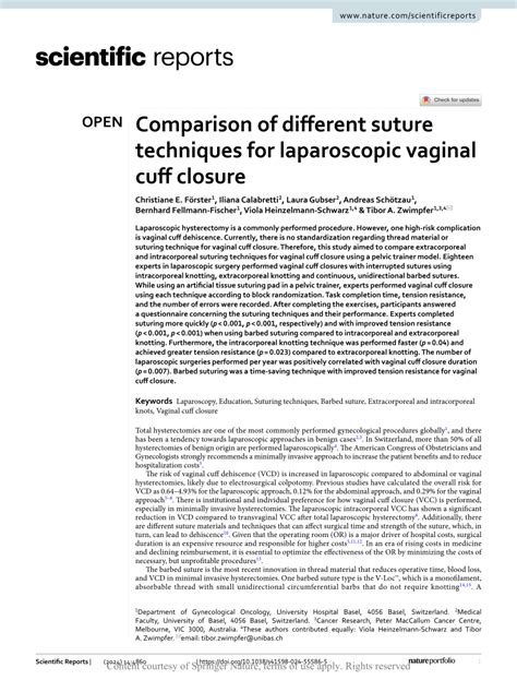Pdf Comparison Of Different Suture Techniques For Laparoscopic Vaginal Cuff Closure