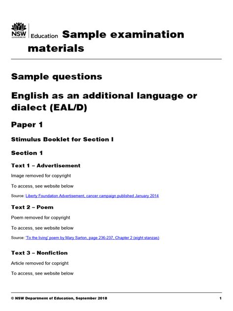 English Eald S6 Sample Paper 1 Stimulus Booklet Pdf