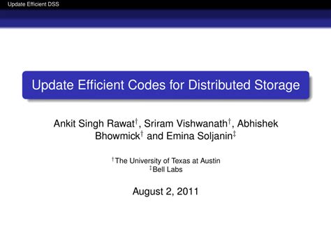 Pdf Update Efficient Codes For Distributed Storage