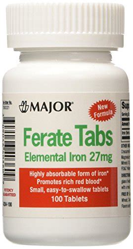 Major Pharmaceutical Major Ferate Tabs Elemental Iron 27mg 100 Tablets