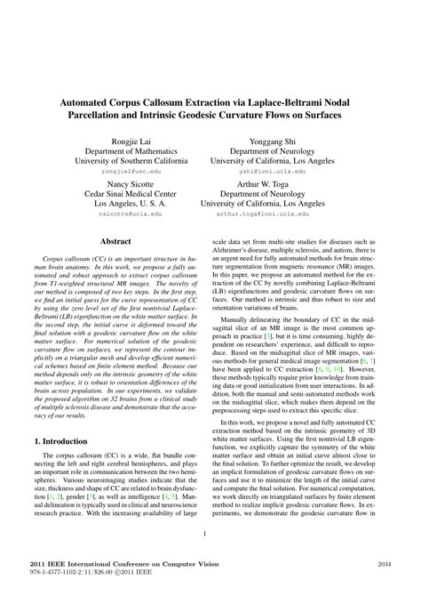 Pdf Automated Corpus Callosum Extraction Via Laplace Beltrami Nodal