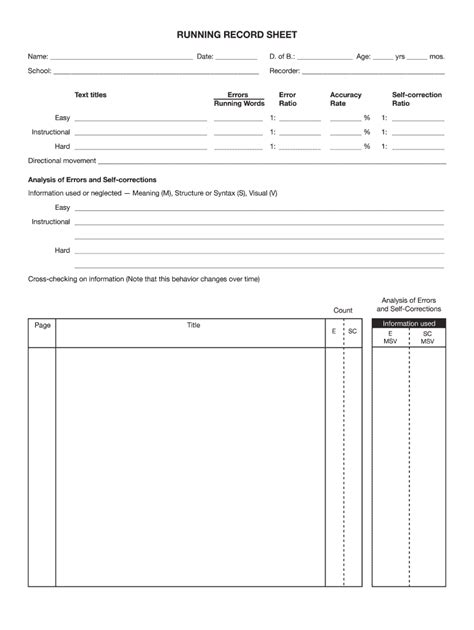 Running Record Template 2020 2022 Fill And Sign Printable Template