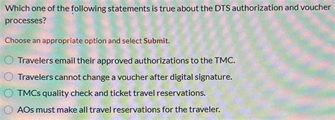 Solved Which One Of The Following Statements Is True About The Dts Authorization And Voucher