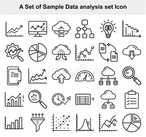 Data Analytics Black Outline Icons Illustrate Data Driven Processes Stock Vector Illustration