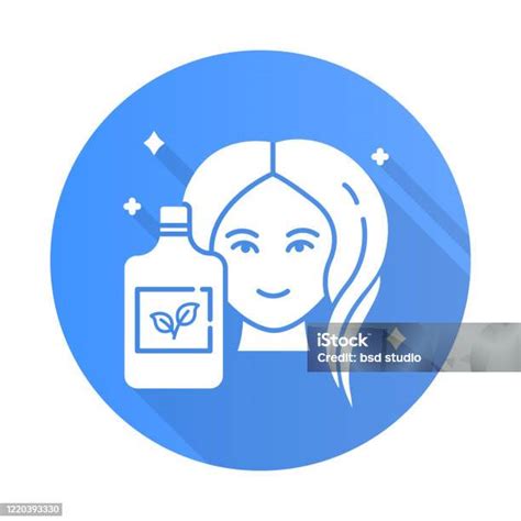 내츄럴 샴푸 보틀 블루 플랫 디자인 롱 섀도우 글리프 아이콘 Sls 파라벤 무료 헤어 케어 제품 위생 저자극성 식물 기반 유기