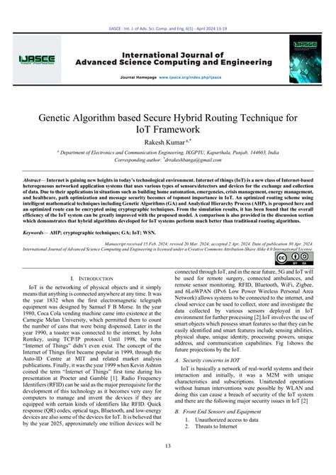 pdf genetic algorithm based secure hybrid routing technique for iot