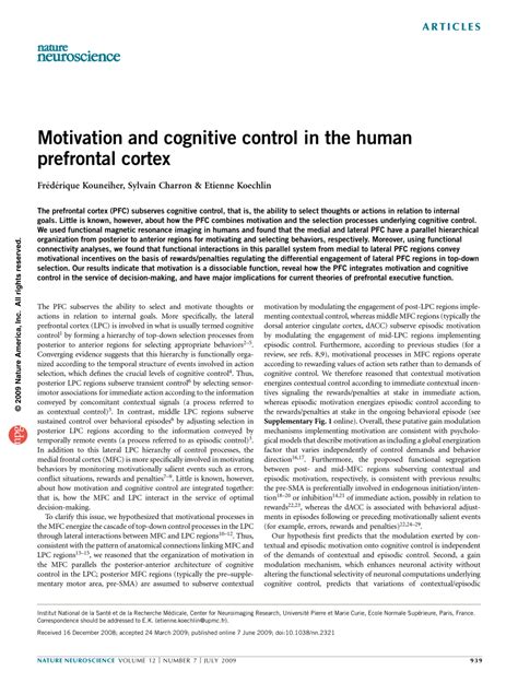 Pdf Motivation And Cognitive Control In The Human Prefrontal Cortex