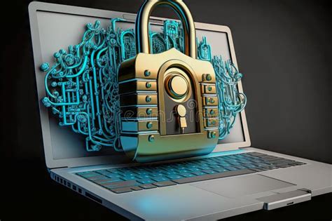 Concept Of Cyber Security Locked Padlock On The Laptop Stock