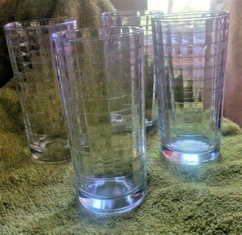 4 Vintage Pasabahce Glass Optic Block Drinking Glasses 5 14 Tall