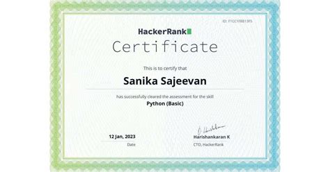 Sanika Sajeevan On Linkedin Hackerrank Skill Certificate