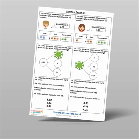 Year 4 Partition Decimals Reasoning And Problem Solving Resource Classroom Secrets