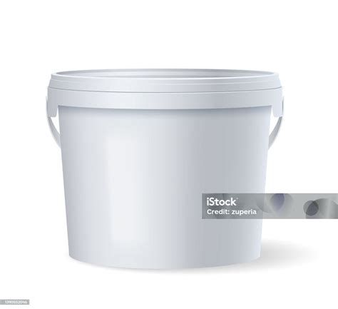 뚜껑과 식품 페인트 가정용 물건을위한 손잡이가있는 흰색 광택있는 플라스틱 양동이 3차원 형태에 대한 스톡 벡터 아트 및 기타 이미지 3차원 형태 가사 집안일 가정