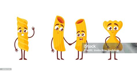 귀여운 파스타 캐릭터 이모티콘 재미있는 국수 인물 이탈리아 밀 음식 카와이 마카로니 마스코트 손을 잡고 건강한 식생활에 대한 스톡 벡터 아트 및 기타 이미지 Istock