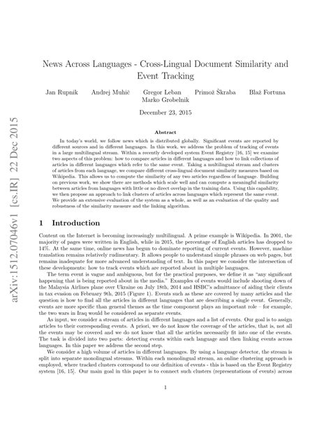Pdf News Across Languages Cross Lingual Document Similarity And
