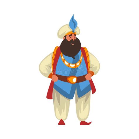Old Wise Sultan Oriental Arabian Fairy Tale Cartoon Character Vector