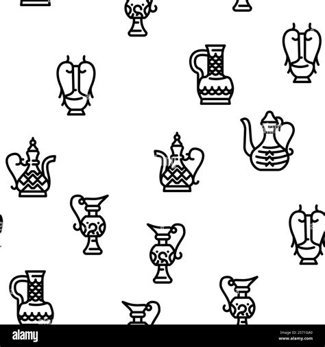 Arabic Jug Traditional Container Vector Seamless Pattern Thin Line