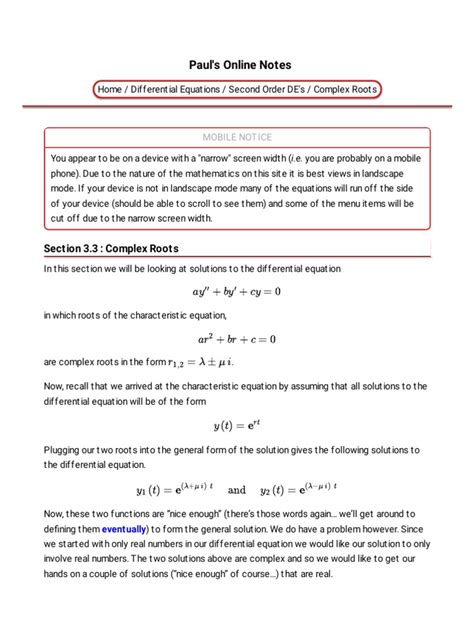 Differential Equations Complex Roots Pdf Abstract Algebra Special Functions