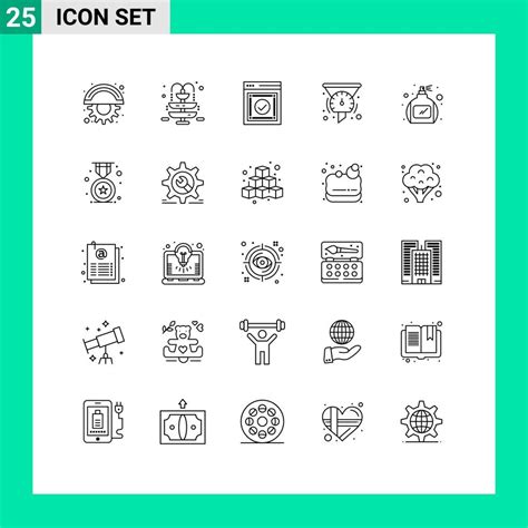 Modern Set Of 25 Lines Pictograph Of Bottle Speedometer Ready Dashboard Filter Editable Vector