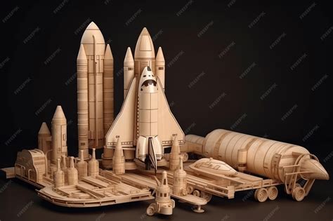Premium Ai Image Wooden Model Of A Space Shuttle And Rockets