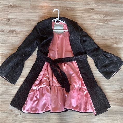 Beth Bowley Jackets And Coats Beth Bowley Black Metallic Pink Ruffled