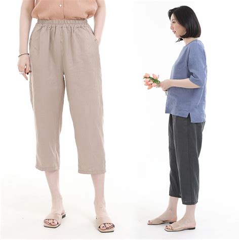 포스티 샤브레 린넨100 허리밴드 여성 여름 9부 배기바지 마바지 P06273