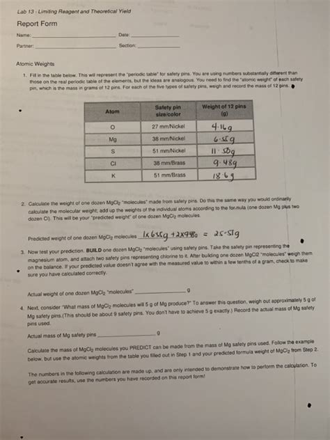 Solved Lab Limiting Reagent And Theoretical Yield Chegg