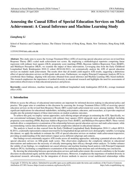 Pdf Assessing The Causal Effect Of Special Education Services On Math Achievement A Causal