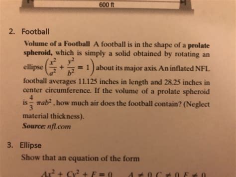 Solved 600 Ft 2 Football Volume Of A Football A Football Is