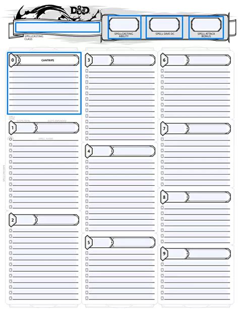 Dnd Printable Spell Sheets