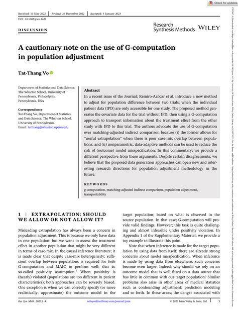 Pdf A Cautionary Note On The Use Of G‐computation In Population Adjustment