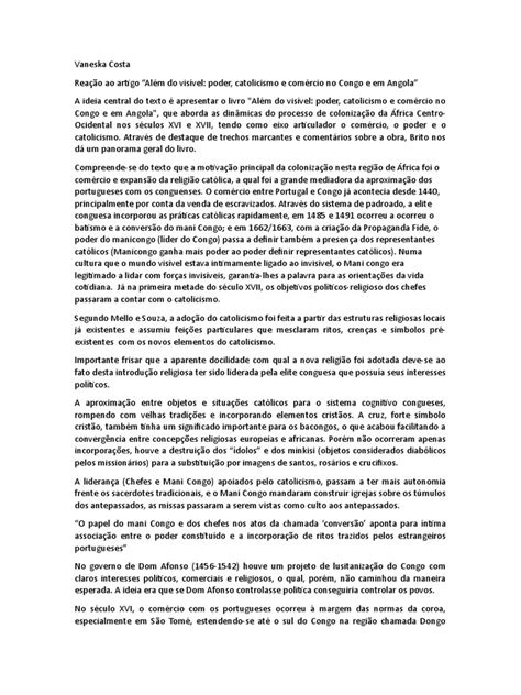 Resumo Do Artigo Mello E Souza Marina De Além Do Visível Poder Catolicismo E Comércio No