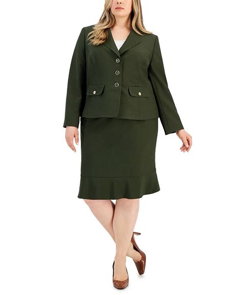 Le Suit Plus Size Three Button Jacket And Flounce Hem Skirt And Reviews Wear To Work Plus Sizes