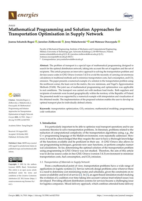 Pdf Mathematical Programming And Solution Approaches For Transportation Optimisation In Supply