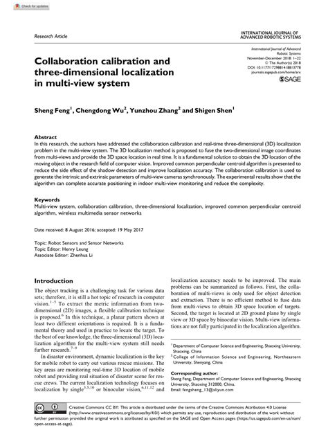 Pdf Collaboration Calibration And Three Dimensional Localization In Multi View System