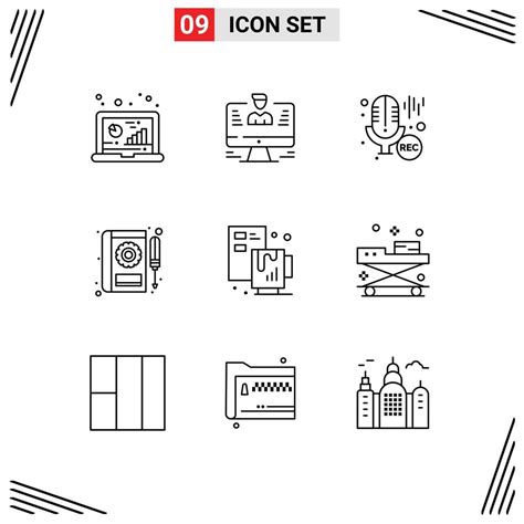 Pictogram Set Of 9 Simple Outlines Of Repair Car Report Book Professional Editable Vector Design