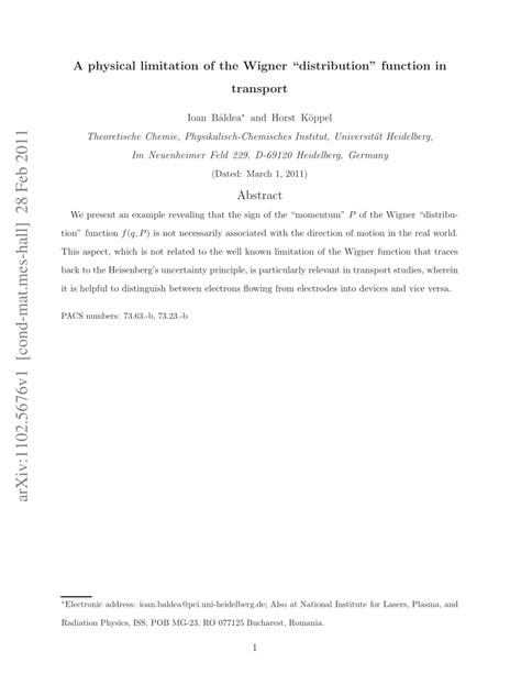 Pdf A Physical Limitation Of The Wigner Distribution Function In