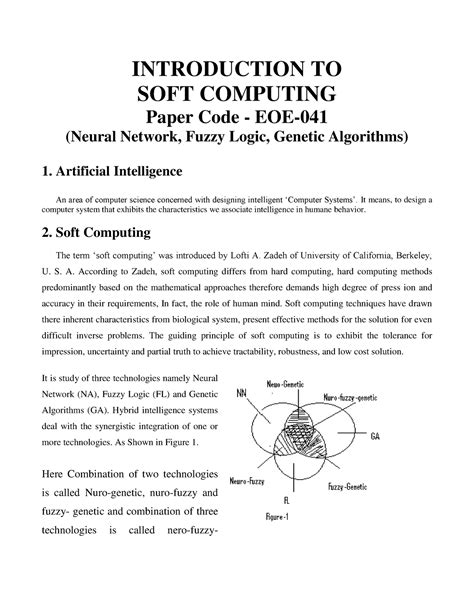 Soft Computing Unit I Introduction To Soft Computing Paper Code Eoe Neural Network Fuzzy