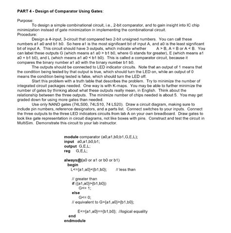 Solved Part 4 Design Of Comparator Using Gates Purpose