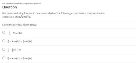 solved use reduction formulas to simplify an expression