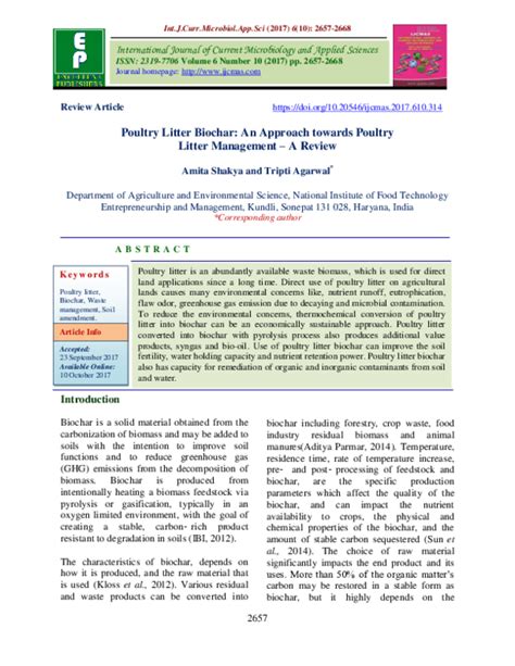 Pdf Poultry Litter Biochar An Approach Towards Poultry Litter