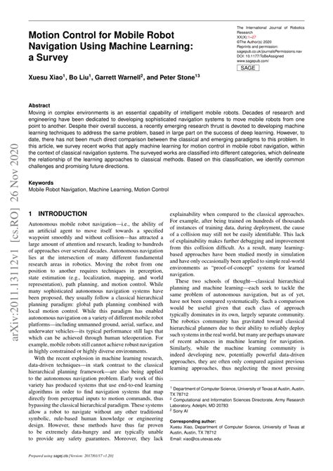 Pdf Motion Control For Mobile Robot Navigation Using Machine Learning A Survey