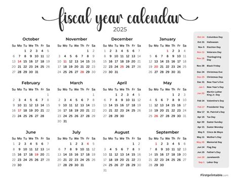 Fiscal Calendar Year 2025 Printable Pdf Templates