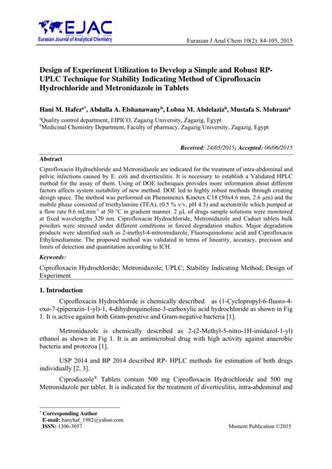 Pdf Design Of Experiment Utilization To Develop A Simple And Robust Rp Uplc Technique For