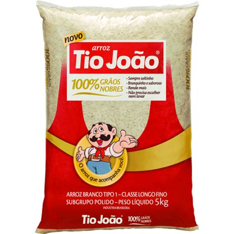 Arroz Tio João 100 Grãos Nobres Tipo 1 Classe Longo Fino 5kg Apoio