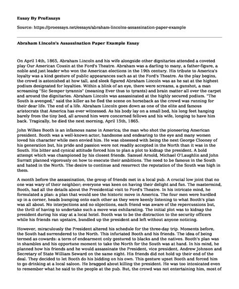 📌 Abraham Lincolns Assassination Paper Example Free Essay Term Paper Example