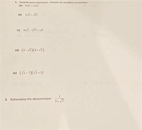 Solved 1 Simplify Each Expression Assume All Variables Are