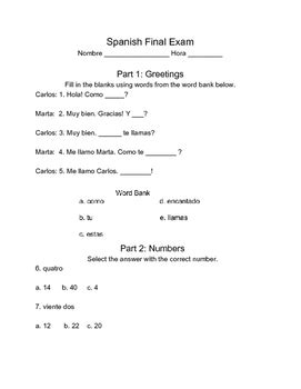 Spanish Exam Test Quiz By Caliview School Curriculum Tpt