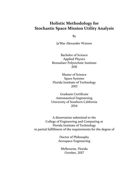 Pdf Holistic Methodology For Stochastic Space Mission Utility Analysis