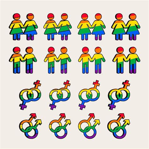 프라이드 Lgbtq 아이콘 세트 무지개 색상으로 설정된 Lgbtq 관련 기호 게이 프라이드 월 플랫 디자인 표지판 흰색 배경에