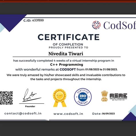 Internshipcompletion Cplusplus Codsoft Careerjourney Nivedita Tiwari
